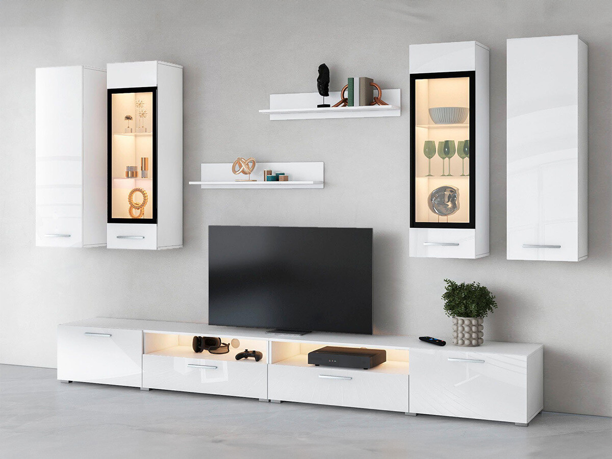 Dnevni boravak Austin 105 (Bijela + Sjajno bijela + Crna) - Namještaj za dnevni boravak ...