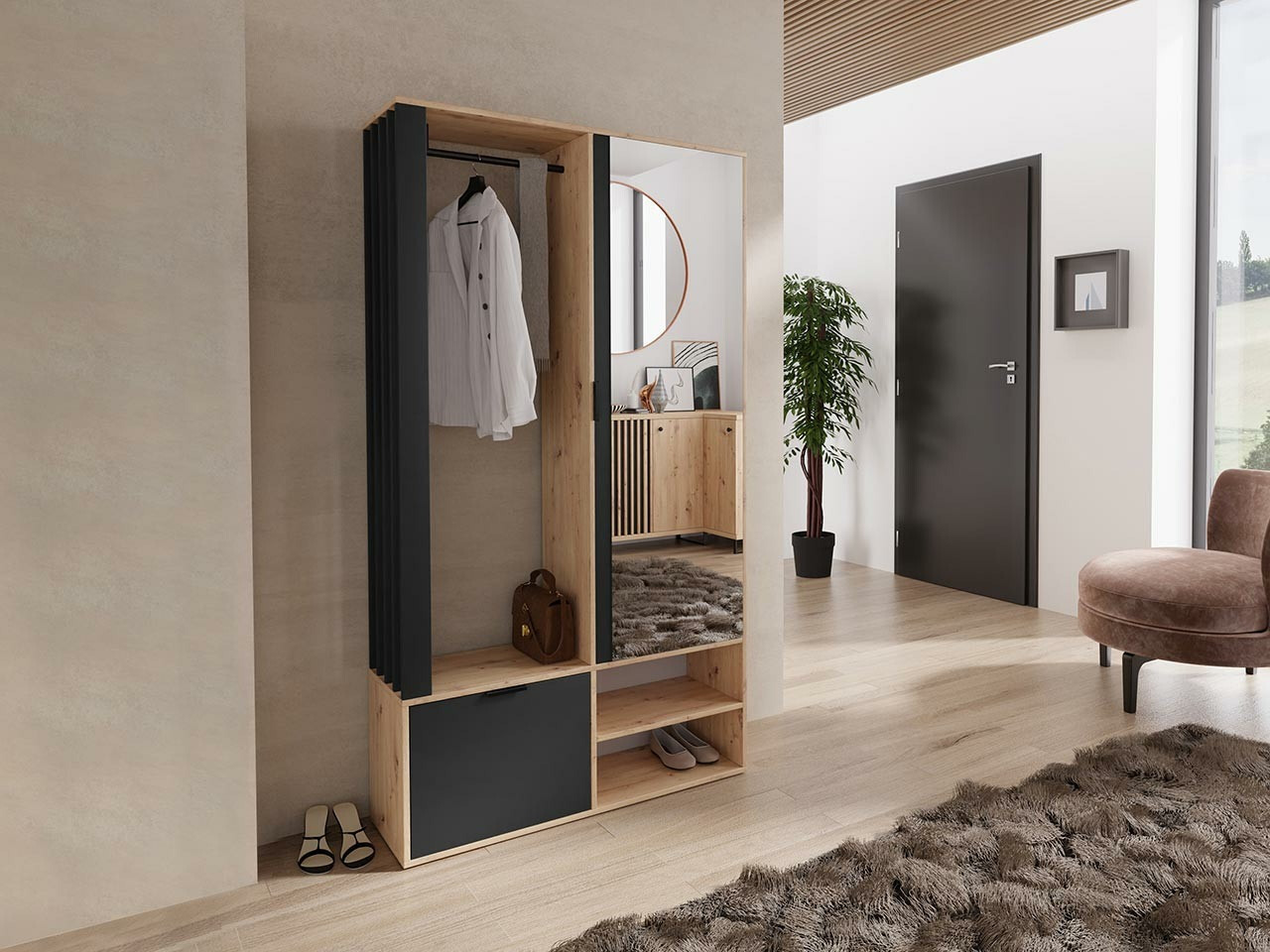 Set za hodnik Stanton 145 (Artisan hrast + Crna) - Namještaj za hodnik ...